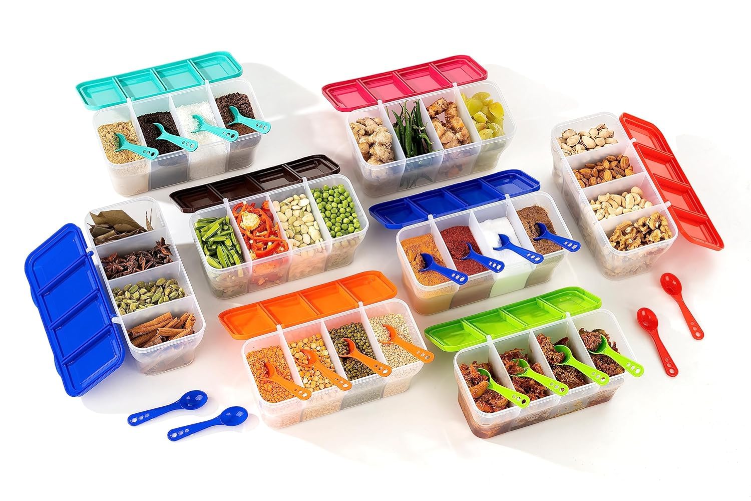 OMORTEX 4 Section Spice Box, Pickle Container, Dry Fruit Box, Vegetable Container Pack Of 1