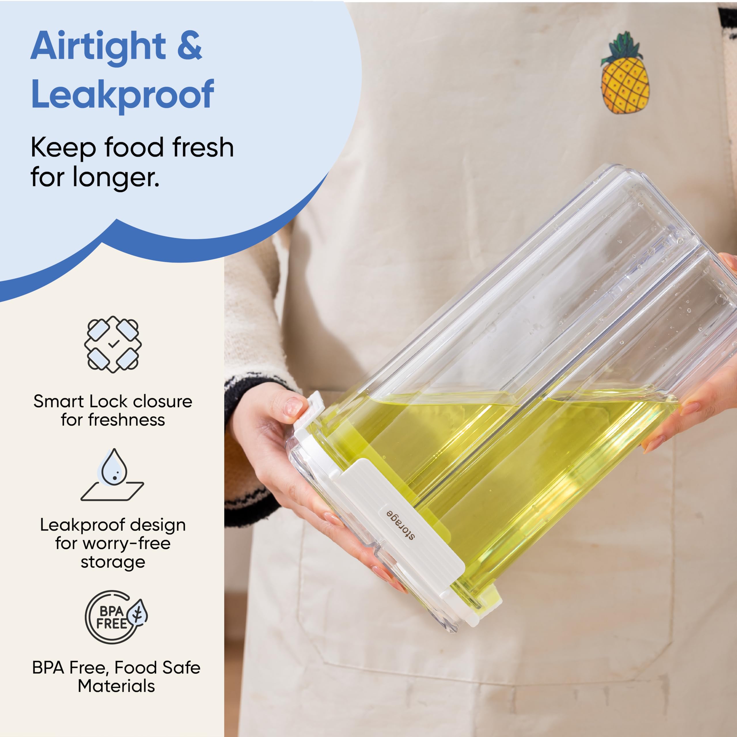 Chef's Path Customizable Airtight Pantry Storage Containers with Lids, 4 Adjustable Compartments - BPA-Free Kitchen Organizers and Storage for Cereal, Pasta, Grains, & More - 2-Pack, 2.4L Containers