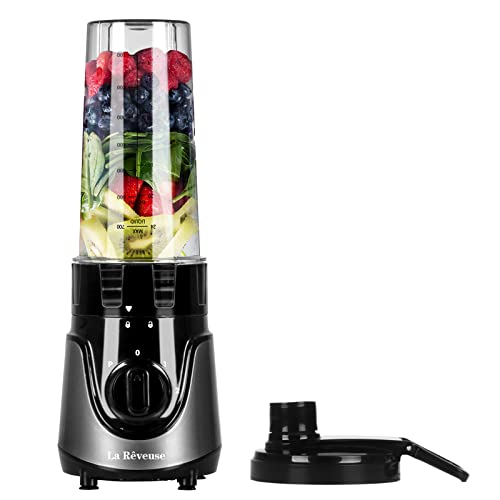La Reveuse Personal Size Smoothies Blender 300 Watts with 24 oz BPA-Free Portable Travel Sports Bottle (Grey)