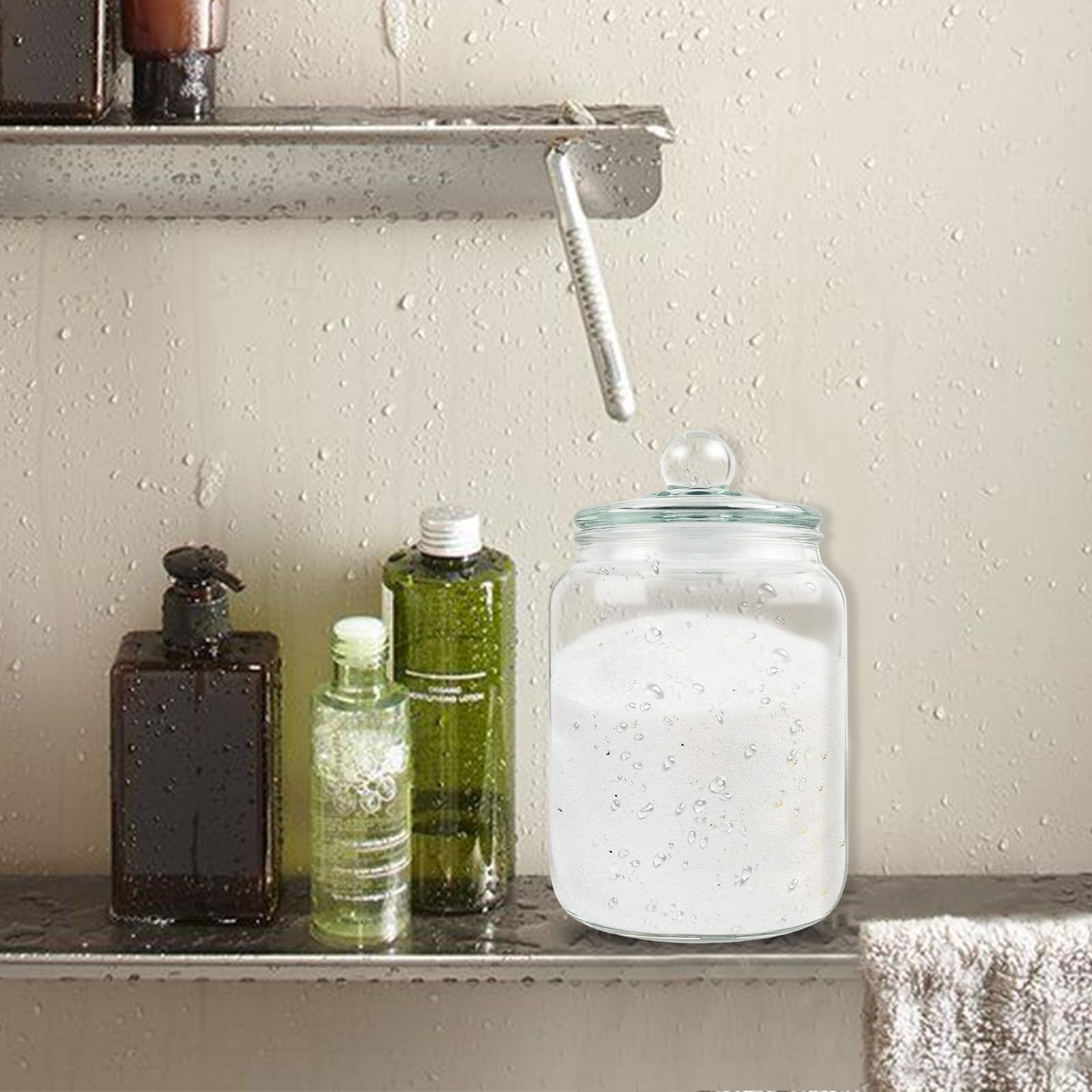 2 Sets 70 oz Bath Salts Glass Jar - Bath Salt Container with 2 Wooden Scoop and 2 Airtight Lid, Large Storage Canister Glass Bath Salt Jar for Bath Salt Flour Salt Candy Tea Bathroom Bath Decor
