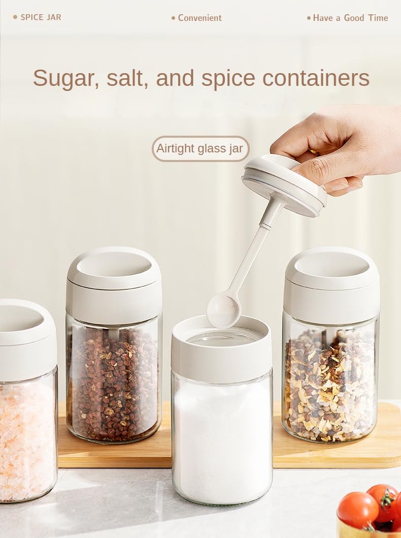 Sugar and Salt Container Set,Glass spice jars with Spoon,8.8 oz Sugar Bowl,for Kitchen Counter Keeping Sugar,Salts,Spice,Sauce