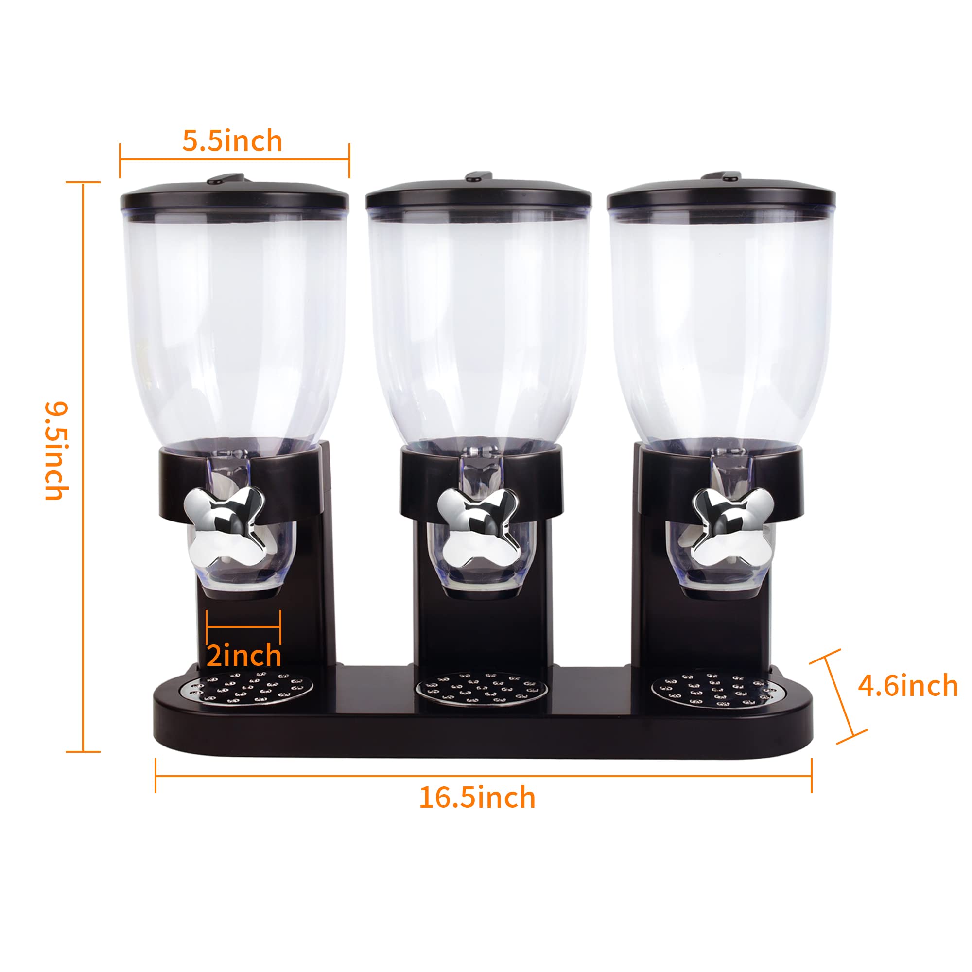 Sishynio Cereal Dispenser for Countertop, Dry Food Dispenser 2L Capacity, Triple Compartment, Airtight Food Storage Container for Rice, Cereal, Nuts