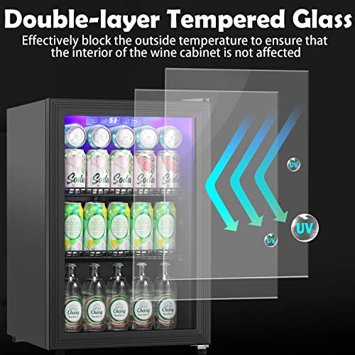 COWSAR Mini Fridge 2.4 Cu.Ft Beverage Refrigerator Small Wine Fridge 17 inch Wine Cooler Wine and Beer Fridge with Glass Door for Office Bedroom