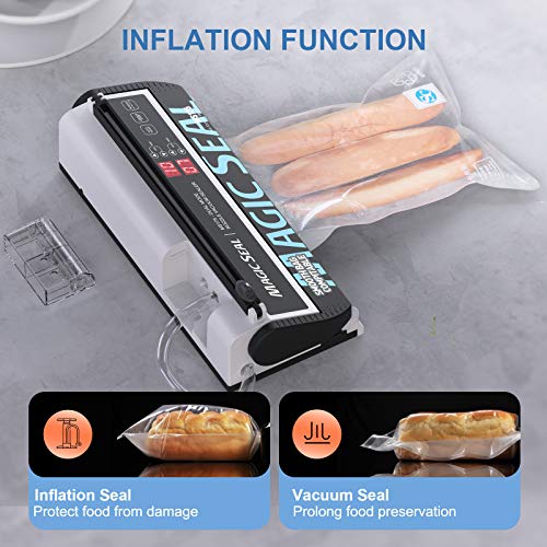 Magic Seal MS175 Vacuum Sealer Machine for Food Preservation, Nozzle Type, Compatible with Smooth Flat Bags or Mylar Bags, Extra-Wide Bar, Adjustable Vacuum and Sealing Time, Automatic and Manual Mode