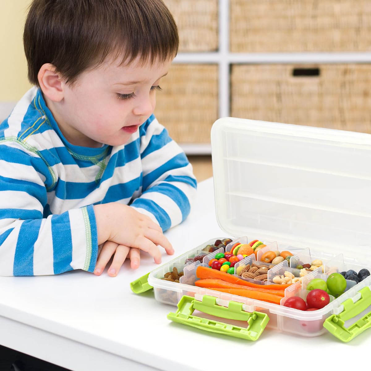 AIEVE Snack Box for Kids, Adjustable 13 Compartment Tackle Box for Snacks Charcuterie Container, Kids and Adult Reusable Snackle Box for Travel, School, Trip, Picnic, Boat