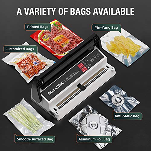 Magic Seal MS175 Vacuum Sealer Machine for Food Preservation, Nozzle Type, Compatible with Smooth Flat Bags or Mylar Bags, Extra-Wide Bar, Adjustable Vacuum and Sealing Time, Automatic and Manual Mode