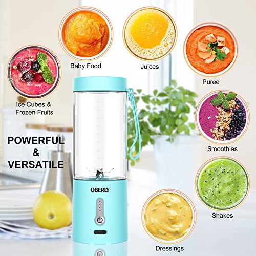 Blend Portable Blender Jet for Shakes and Smoothies, OBERLY Personal Travel Blender for Protein with 4000mAh USB Rechargeable Battery, Crush Ice, Frozen Fruit and Drinks, 18 oz Mini Travel Cup, Blue 1