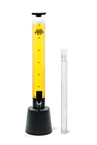 BeerSquad Beer Tower - 3L 100 oz. Clear Beverage Tower Dispenser with Included Ice Tube, Easy Clean, Dual Action Integrated Tap