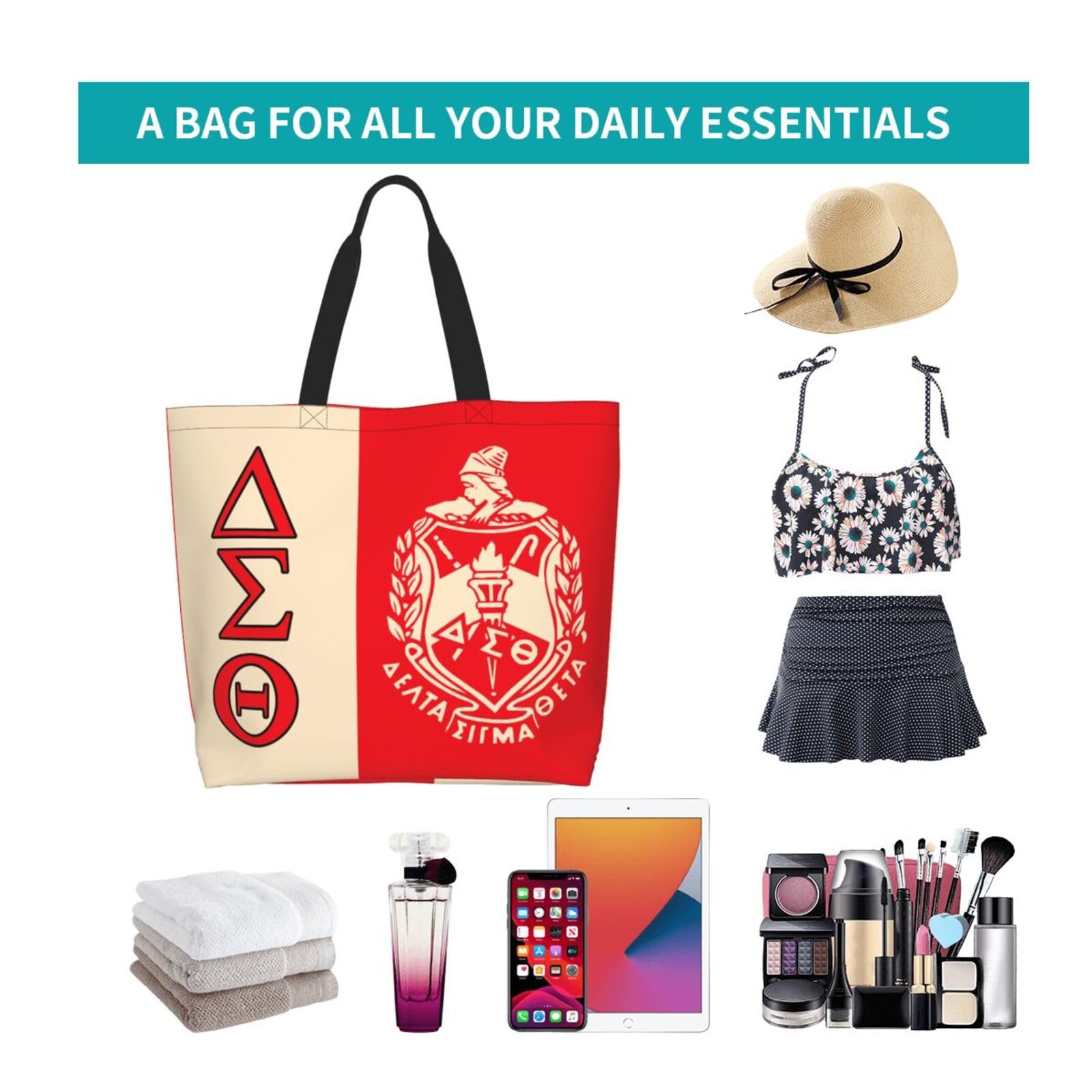 EUHFINLO Big Little Sorority Gifts Paraphernalia for Women, Large Capacity Shopping Tote Bag, Water-Resistant Material