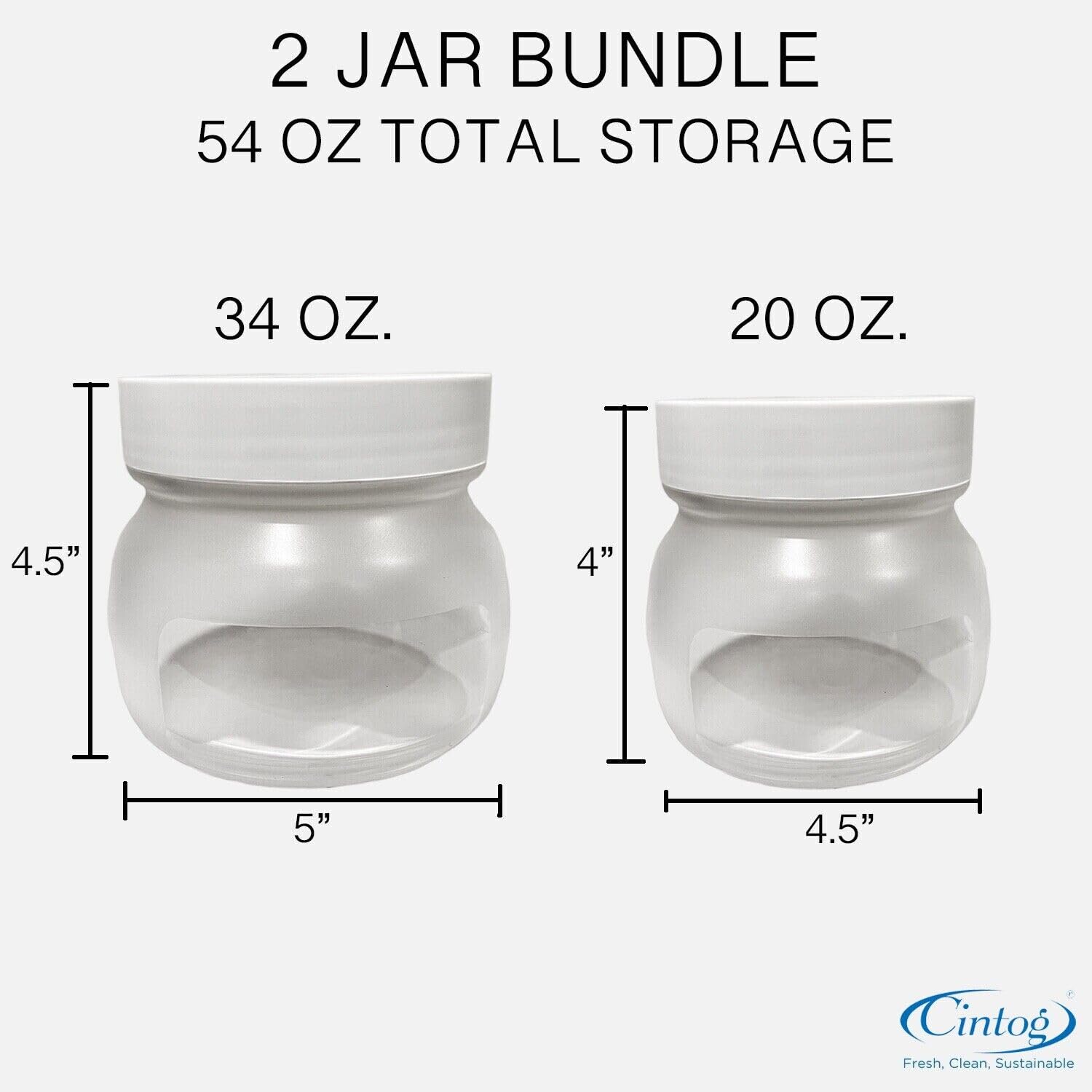 Cintog 2 Pack Collapsible Silicone Jars, Compact Airtight Food Storage Containers with Lids, Ideal for Kitchen, Camping, and Travel, Clear, 412016-000