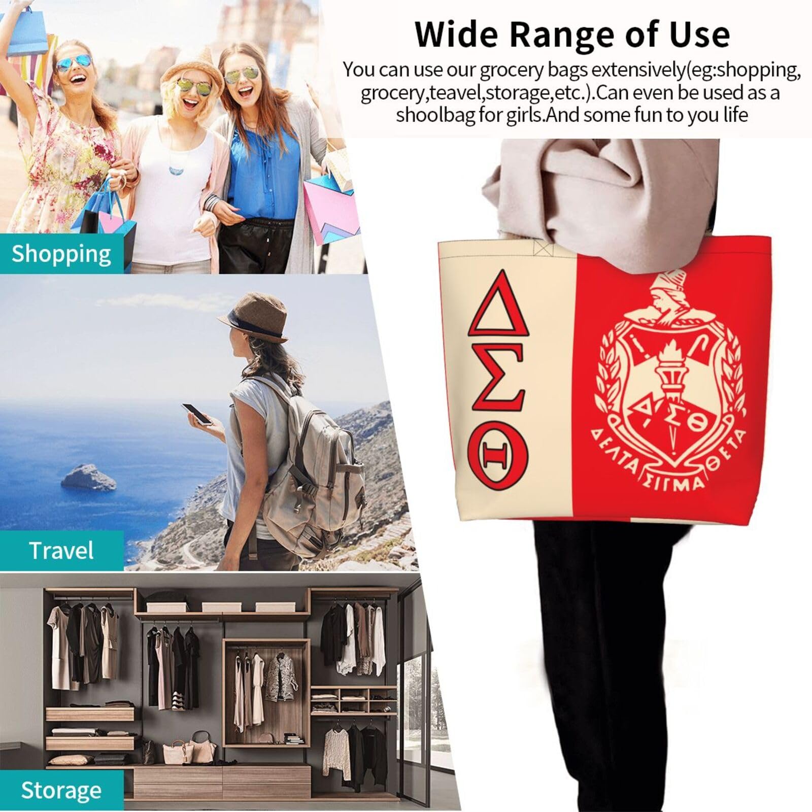 EUHFINLO Big Little Sorority Gifts Paraphernalia for Women, Large Capacity Shopping Tote Bag, Water-Resistant Material