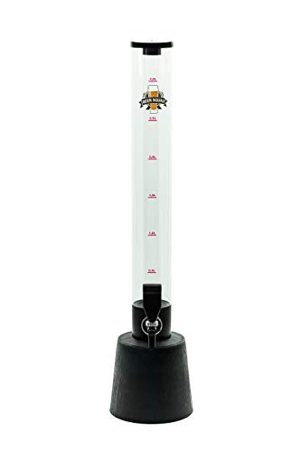 BeerSquad Beer Tower - 3L 100 oz. Clear Beverage Tower Dispenser with Included Ice Tube, Easy Clean, Dual Action Integrated Tap