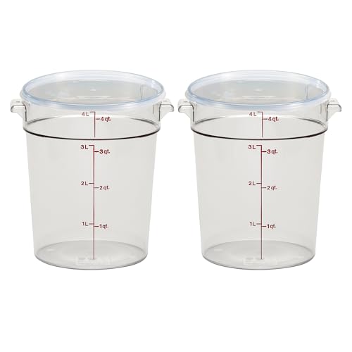 Cambro Food Storage Container with Lid (2 Pack) - Round Series - 4 QT (Quart) - Commercial Grade for Food Prep (Clear)
