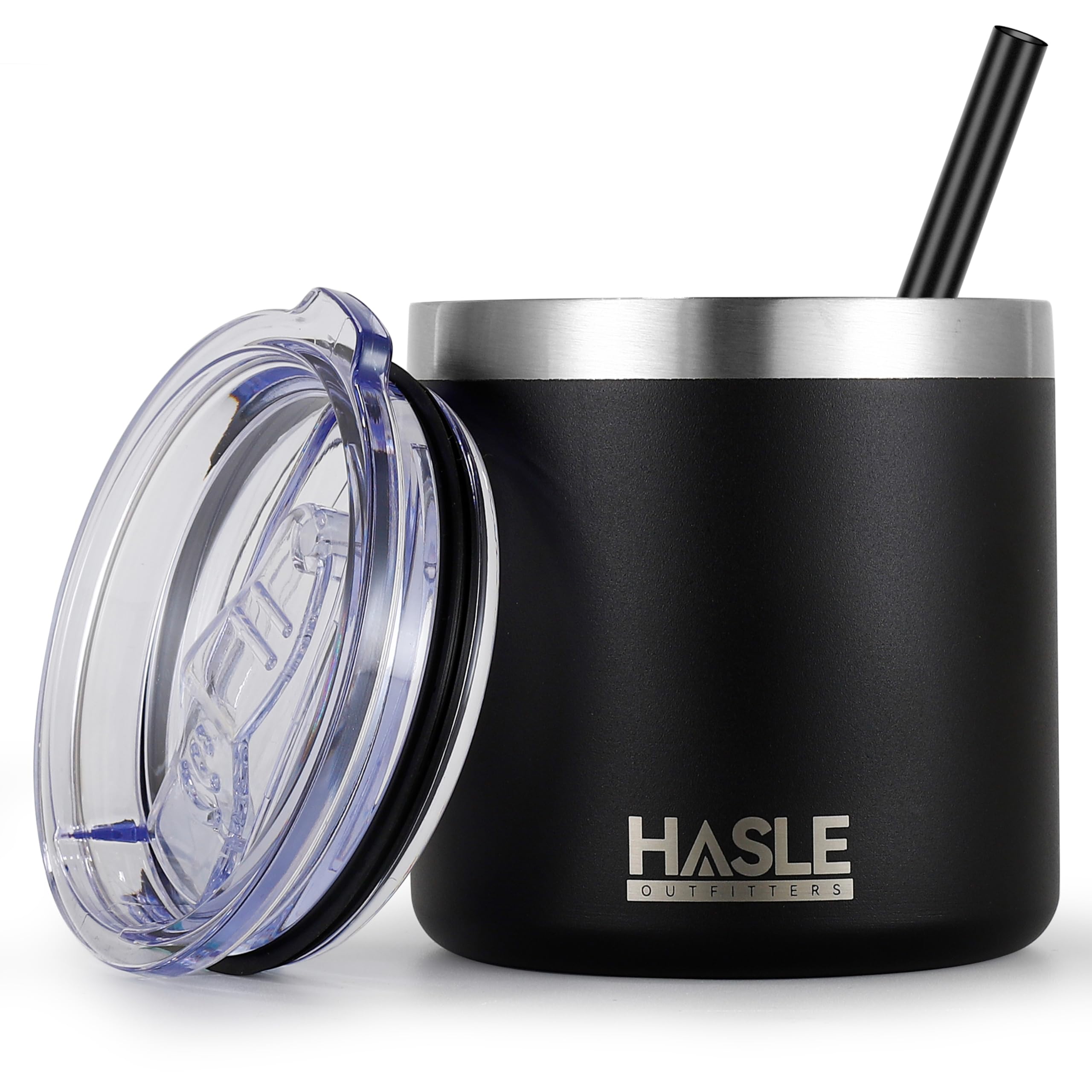 HASLE OUTFITTERS 10oz Insulated Tumblers with Lid and Straw,Stainless Steel Tumbler Travel Coffee Mug,Double Wall Reusable Tumbler Cup for Iced and Hot Drinks(Black,1 Pack