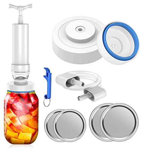 Mason Jar Vacuum Sealer, Mifenney Food Saver Jar Sealer Kit with Accessory Hose for Regular and Wide Mouth Mason Jars, with Manual Vacuum Pump and Lid Opener