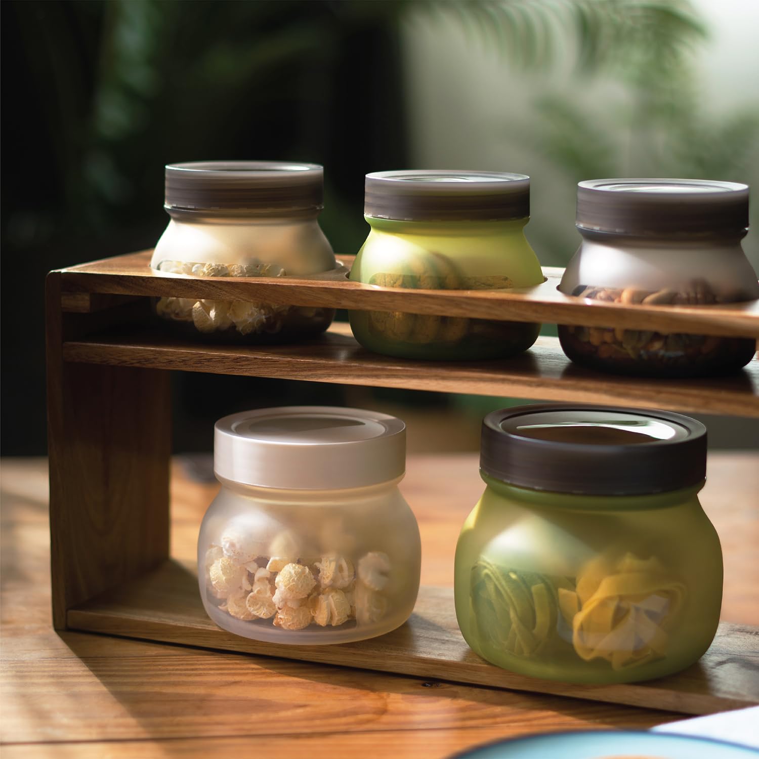 Cintog 2 Pack Collapsible Silicone Jars, Compact Airtight Food Storage Containers with Lids, Ideal for Kitchen, Camping, and Travel, Clear, 412016-000