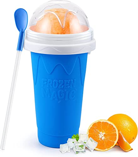 Slushie Maker Cup - TIK TOK Quick Frozen Magic Cup, Double Layers Slushie Cup, DIY Homemade Squeeze Icy Cup, Fasting Cooling Make And Serve Slushy Cup For Milk Shake, Smoothies, Slushies - Blue…