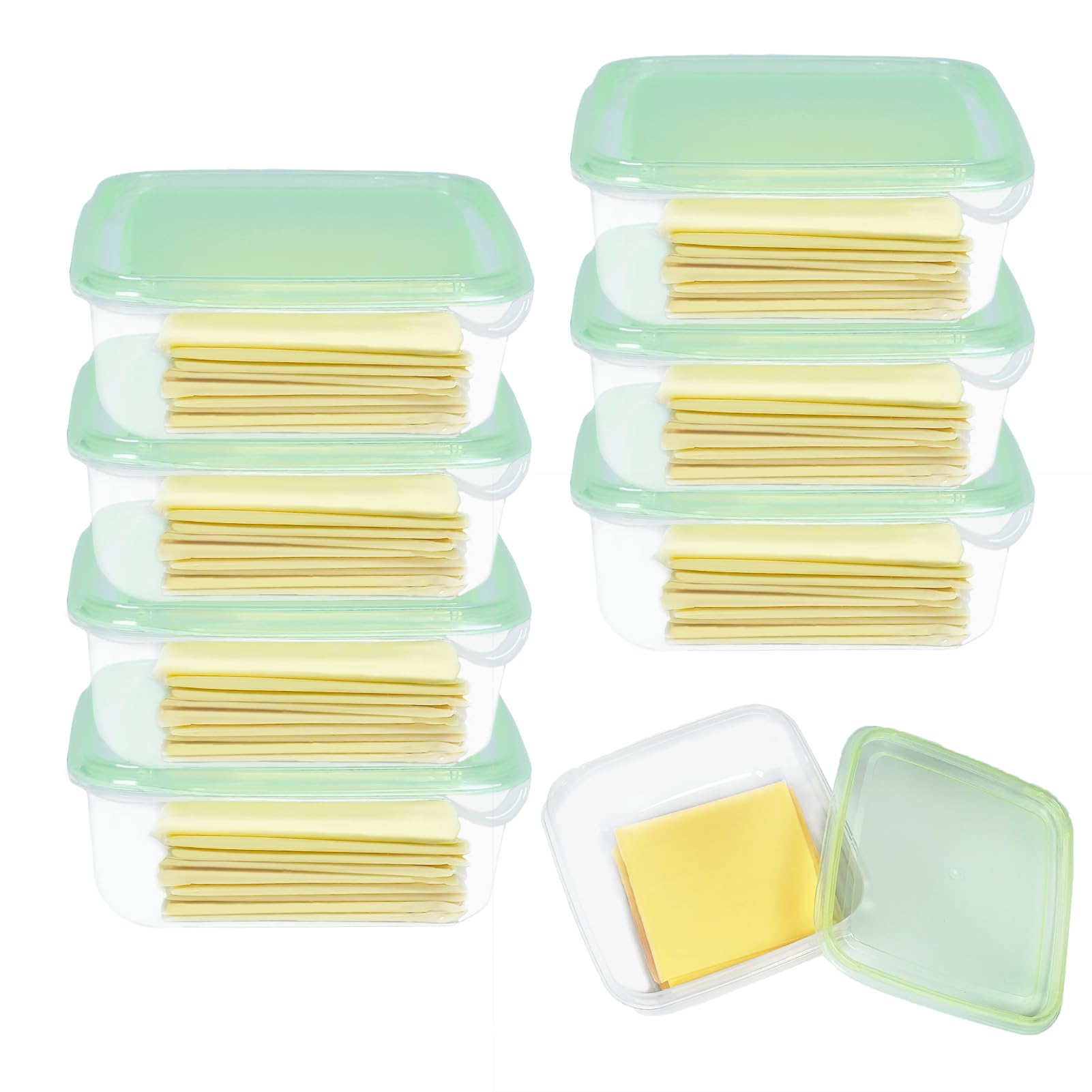 GIWOSK 8 Pack Sliced Cheese Container for Fridge, Clear Ham Cheese Container for Refrigerator Cheese Slice Holder with Lids Plastic Airtight Cheese Storage Container Box for Fridge Food