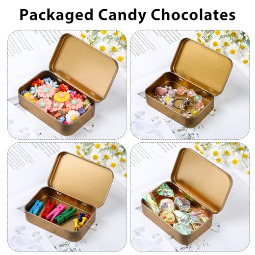 Bewudy 3 Pcs Metal Hinged Tin Box, Container Mini Portable, Small Storage Container Kit with Lid for Home Storage Outdoor Active Storage Containers Home Organizer Small Tins(Gold)