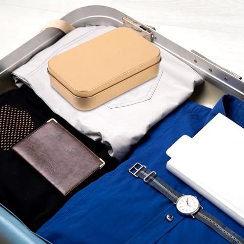 Bewudy 3 Pcs Metal Hinged Tin Box, Container Mini Portable, Small Storage Container Kit with Lid for Home Storage Outdoor Active Storage Containers Home Organizer Small Tins(Gold)