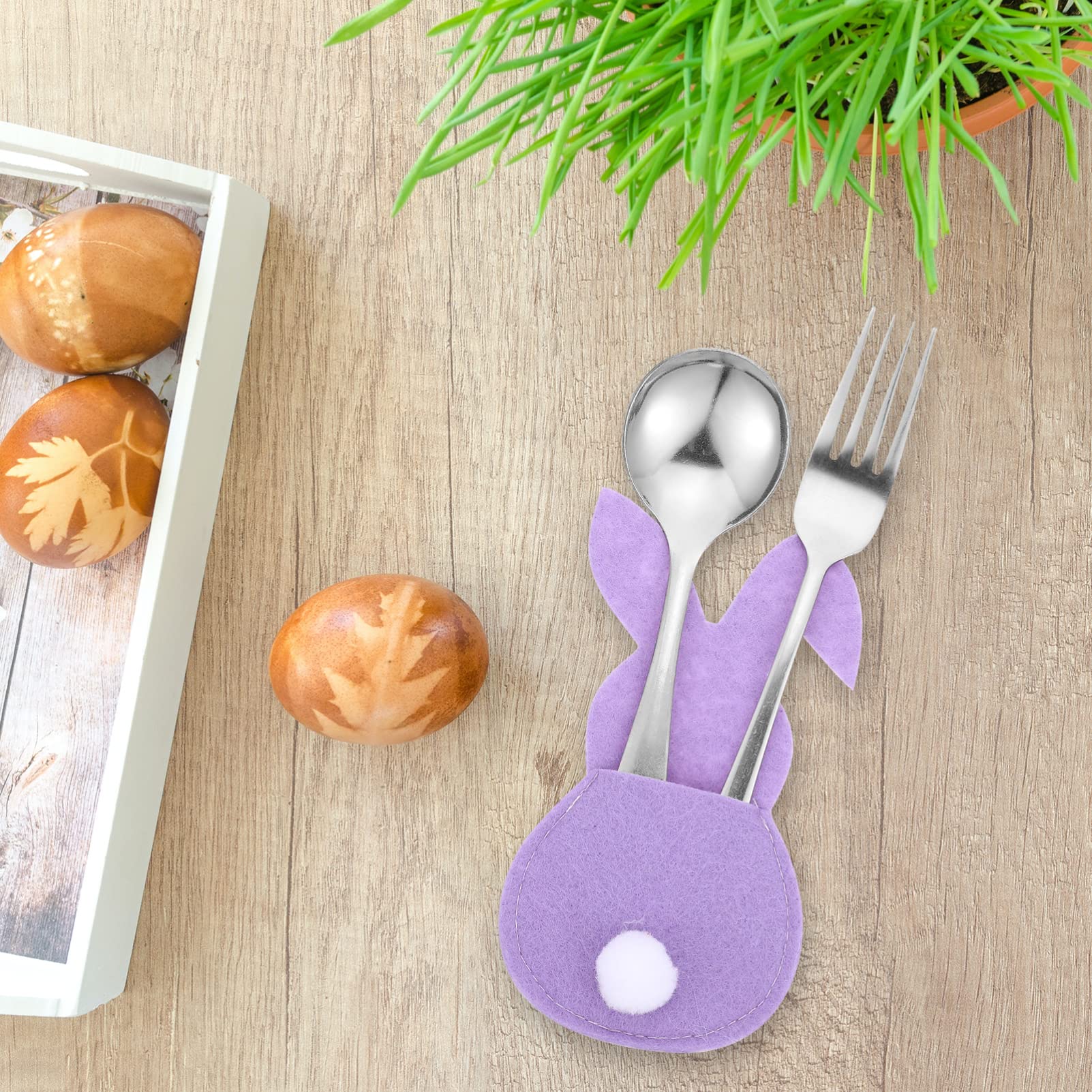 ABOOFAN 16Pcs Easter Bunny Cutlery Holder Easter Table Decorations Knife Fork Spoon Cover Cutlery Bags Reusable Utensil Cover for Spring Decorations Easter Party Supplies