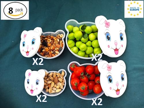 Food Storage Containers with lids 8 Pack (16 Pieces), Snack Containers Cute Plastic Animal Print Storage Lunch Box, Easy open Stackable Bpa Free Plastic, Space-Saving (Dog)