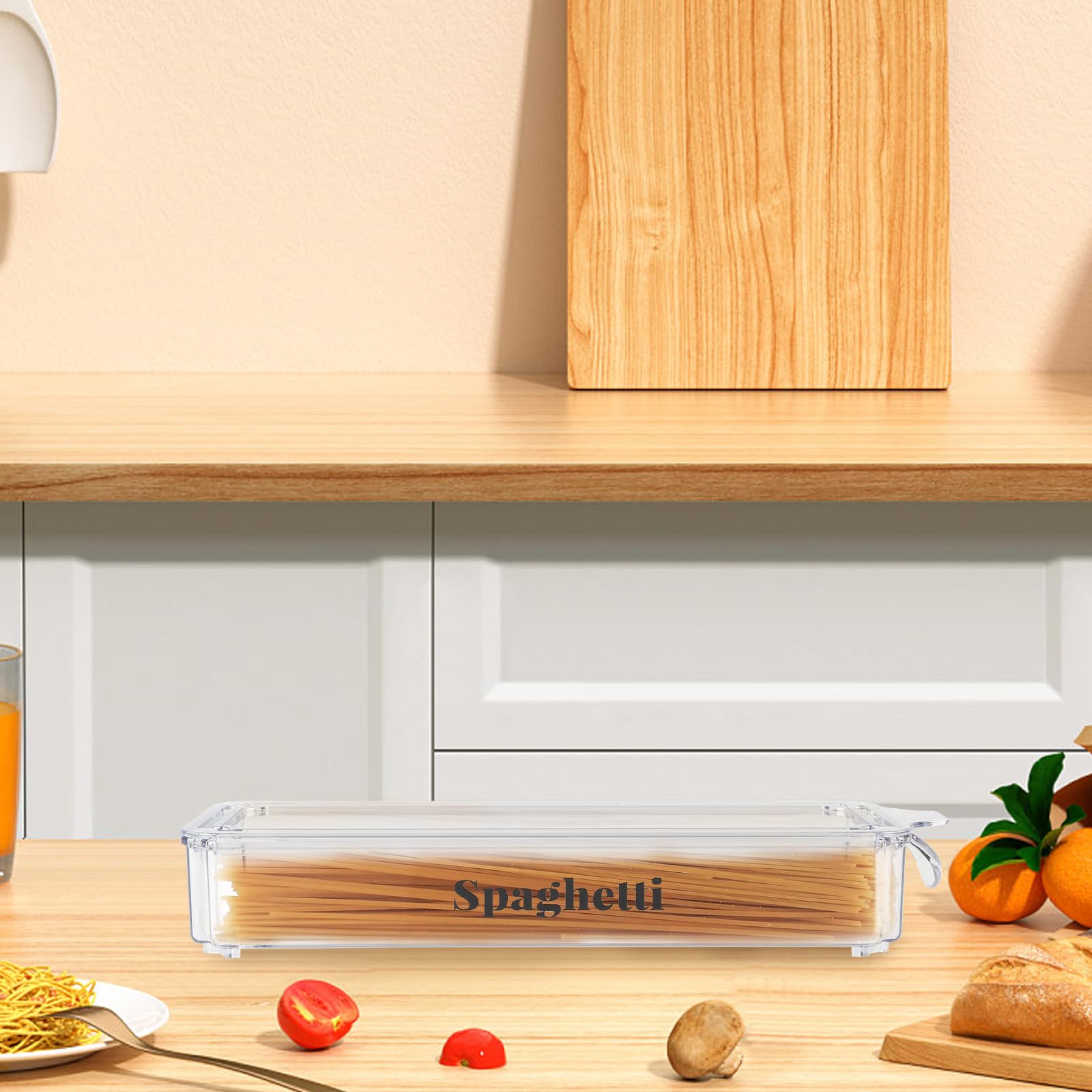 Yomjarl Pasta Storage Container Plastic Spaghetti Food Storage Box, Airtight Spaghetti Noodle Holder Rectangular Chopstick Storage Box for Spaghetti, Pasta, Noodles, Eggs, Fruits Snacks