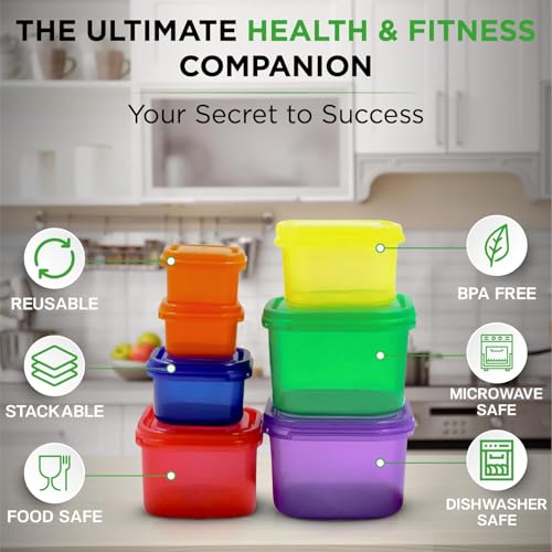 Elceeo essential Solutions 21 Day Portion Control Containers for Weight Loss with electronic Booklet Guide - Set of 7 BPA Free Color-Coded Portion Control Containers ONLY