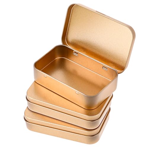 Bewudy 3 Pcs Metal Hinged Tin Box, Container Mini Portable, Small Storage Container Kit with Lid for Home Storage Outdoor Active Storage Containers Home Organizer Small Tins(Gold)
