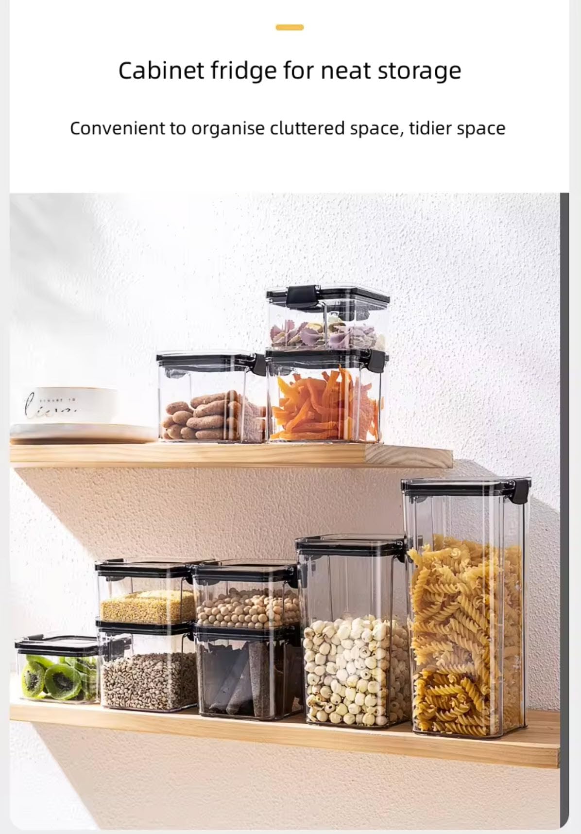 JAGF Airtight Food Storage Container - 5 Pce Set - Seal Stackable Plastic Canister Jar - Clear Plastic - Kitchen Cupboard Pantry Organizer, Spice, Pasta, Snack, Candy, Bean - For gift.
