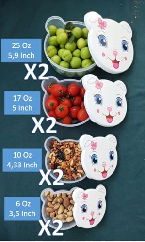 Food Storage Containers with lids 8 Pack (16 Pieces), Snack Containers Cute Plastic Animal Print Storage Lunch Box, Easy open Stackable Bpa Free Plastic, Space-Saving (Dog)