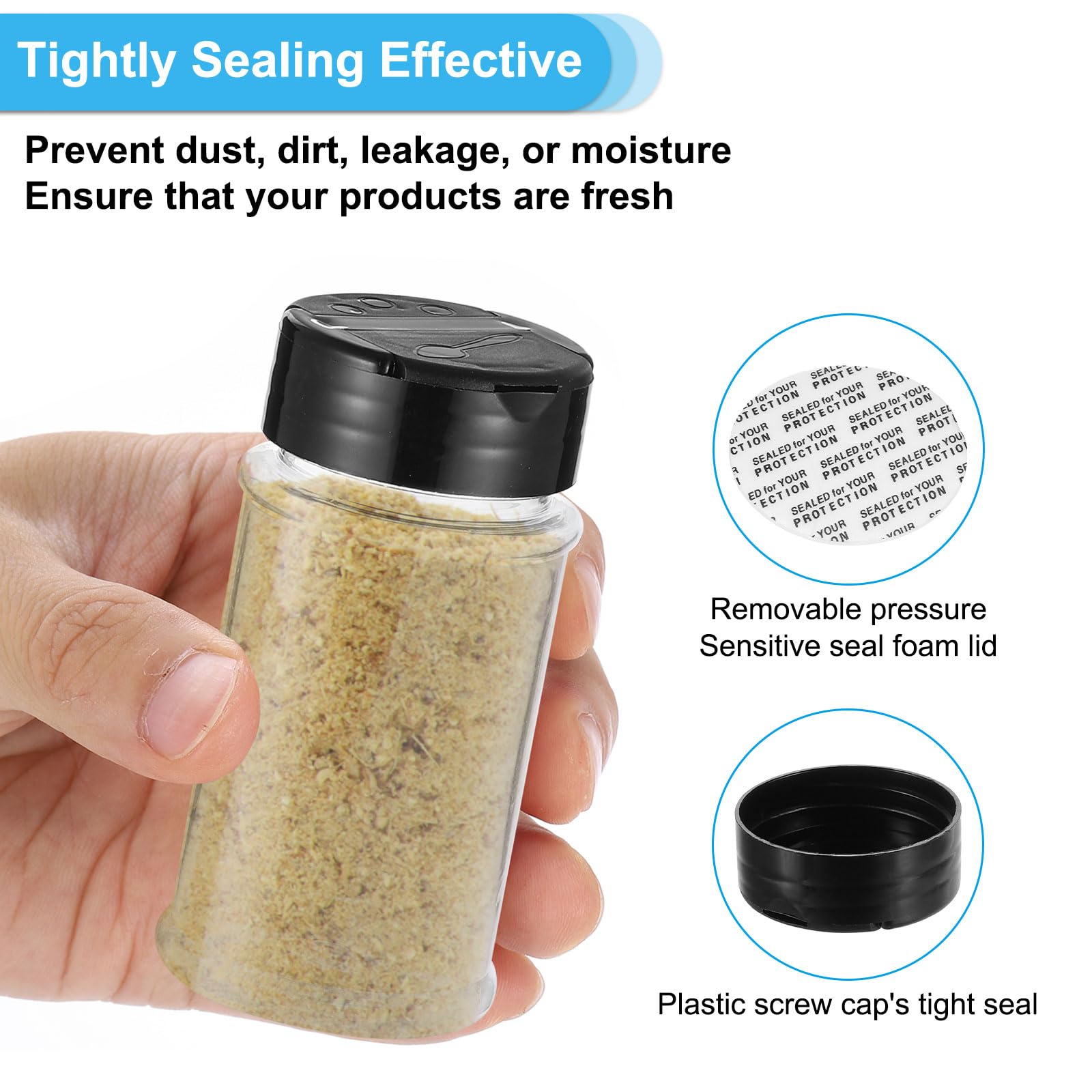 PATIKIL 2.7oz Plastic Spice Jars with Shaker Lids, 16 Pcs Refillable Empty Seasoning Containers Bottle with Black Cap for Storing Spice Salt Herbs Seasoning Powders Condiment, Clear