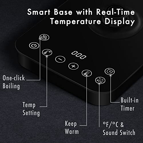 KYERLISH Electric Gooseneck Kettle 1.0L Temperature Control, Pour Over Kettle with 6 Variable Presets & Built-in Timer, 100% Stainless Steel Gooseneck Coffee Kettle & Tea Kettle, 1200W Quick Heating