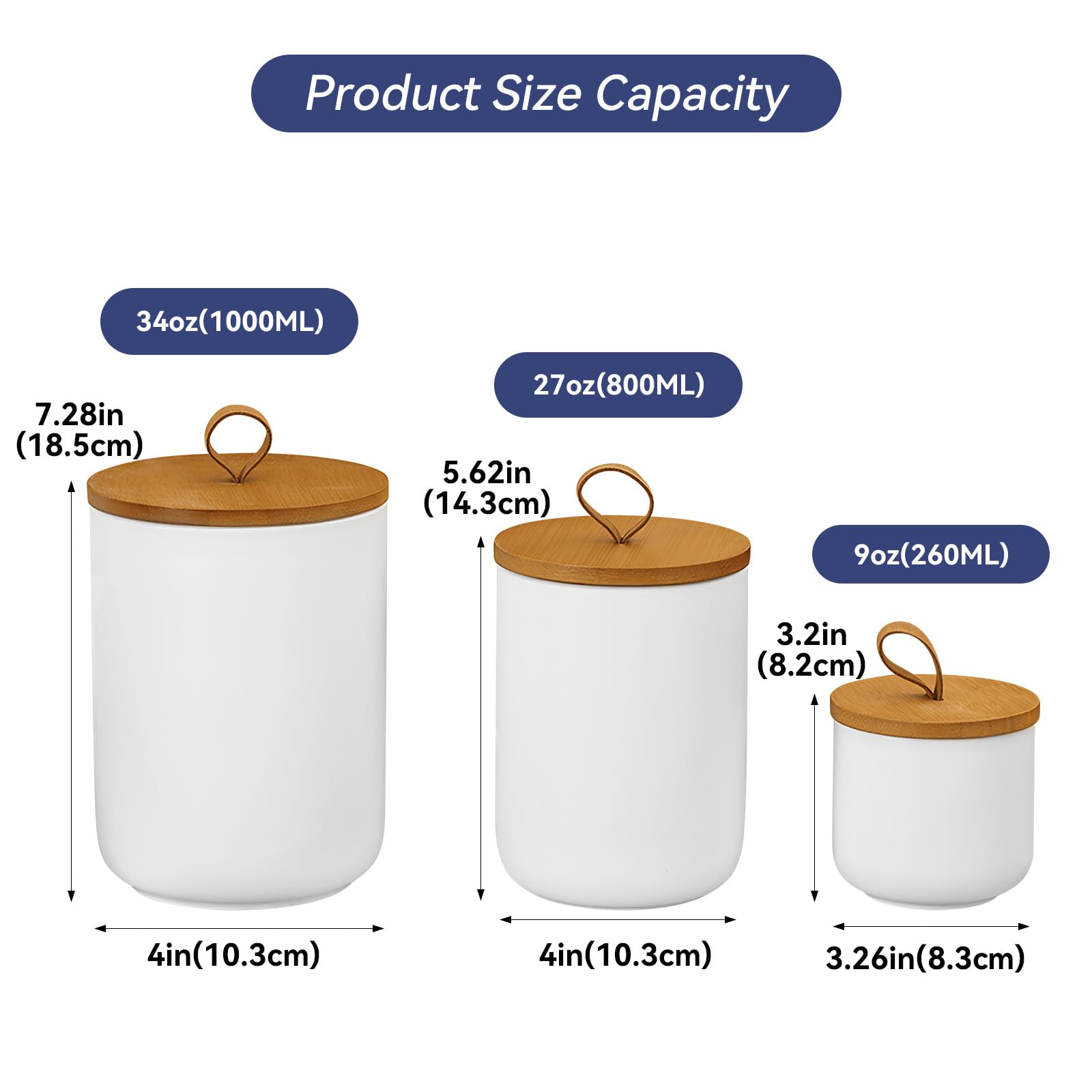 Jueison Ceramic Storage Jars, Modern Elegant Polished Airtight Gorgeous Storage Canisters with Wooden Lid Small Food Stroage Jar for Kitchen Spice Tea Vanilla Sugar Coffee Beans (3Pcs Suit White)