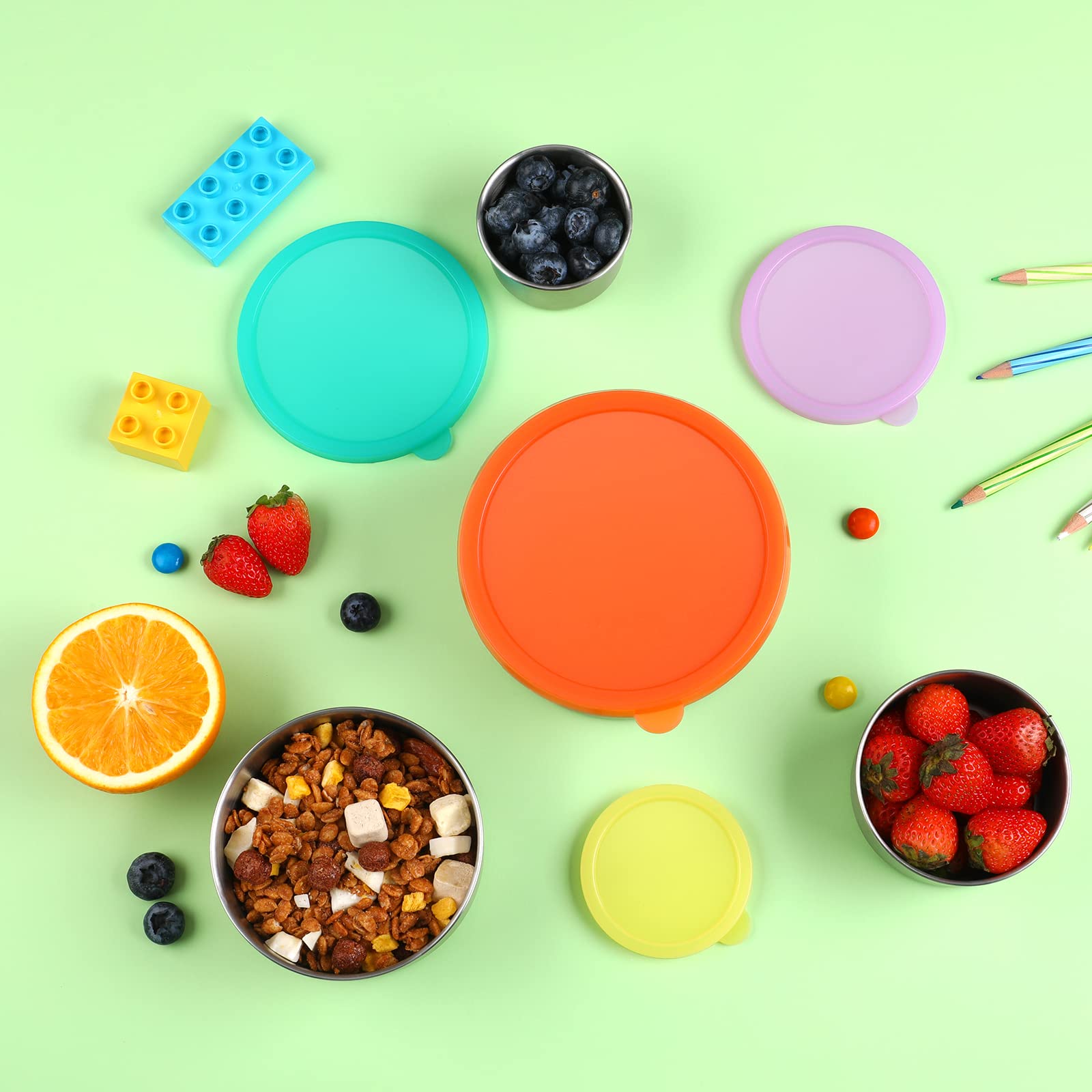 fruui Stainless Steel Containers with Lids, 3 Pack Reusable Snack Containers, 18/8 Stainless Steel Lunch Box Containers, Leakproof, Premium Silicone, Easy Open Food Containers - 13oz, 7oz, 3oz