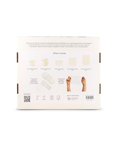 W&P Sustainable Kitchen Set, 14 Pieces (Seal Tight Bowls, Silicone Bags, Stretch Lids & Stretch Wrap) Non-Toxic, Microwave-Safe, Dishwasher-Safe