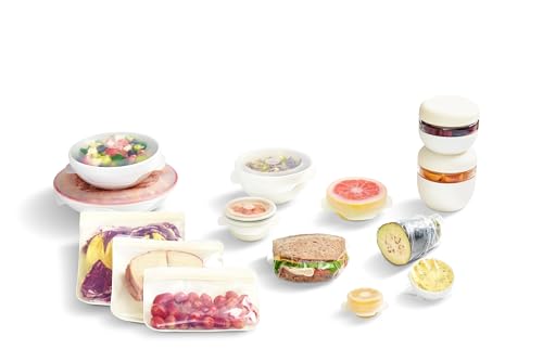 W&P Sustainable Kitchen Set, 14 Pieces (Seal Tight Bowls, Silicone Bags, Stretch Lids & Stretch Wrap) Non-Toxic, Microwave-Safe, Dishwasher-Safe