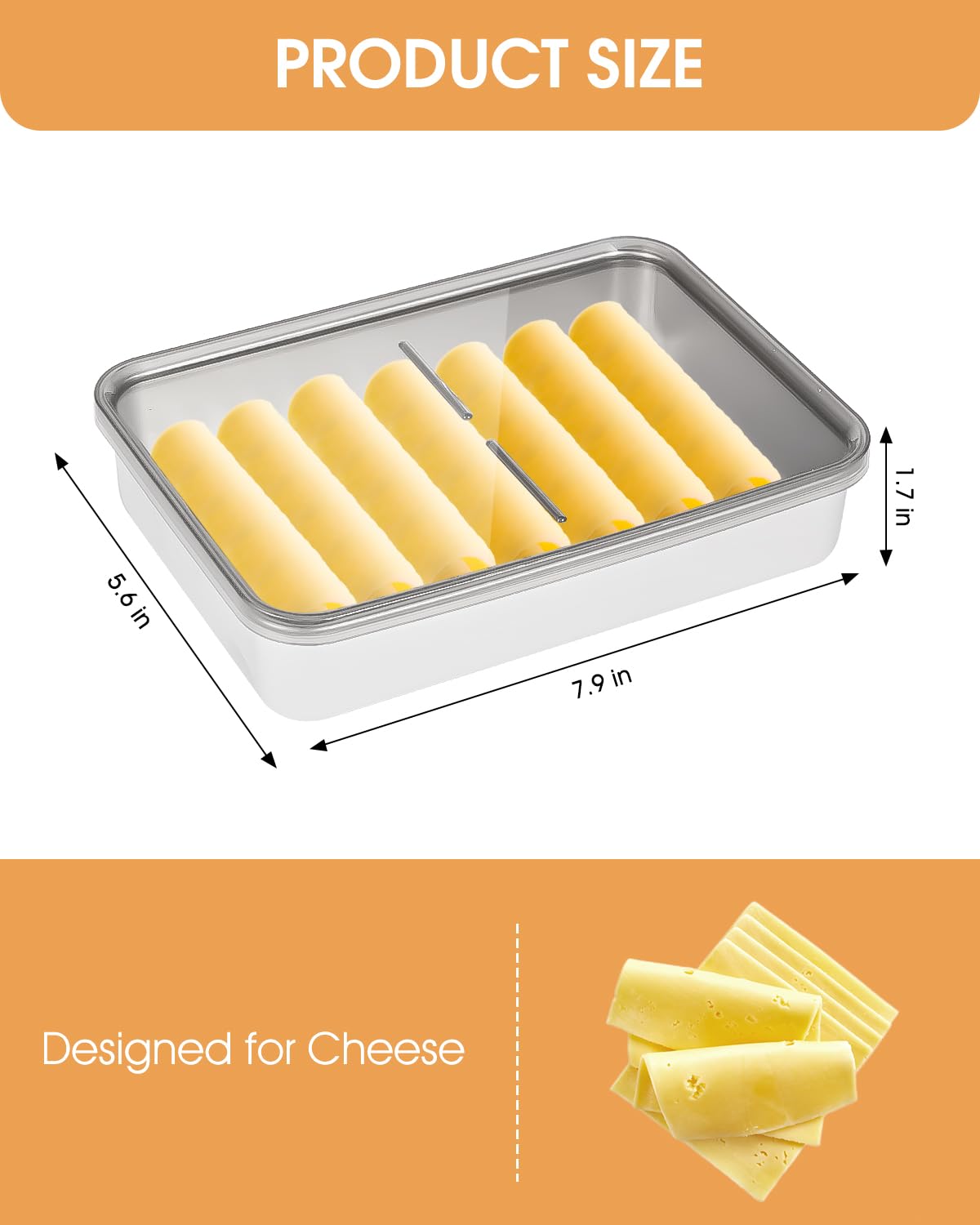 LayaVilla 1PCS Cheese Container for Fridge, 304 Stainless Steel Deli Meat Container for Fridge with Ridged Bottom, Food Storage Containers with Lids (1PCS Cheese Container- 27 FL OZ)