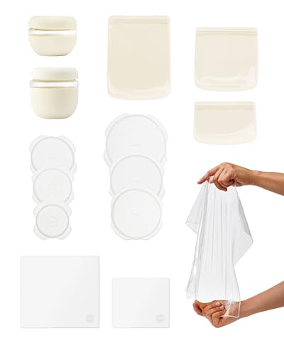 W&P Sustainable Kitchen Set, 14 Pieces (Seal Tight Bowls, Silicone Bags, Stretch Lids & Stretch Wrap) Non-Toxic, Microwave-Safe, Dishwasher-Safe