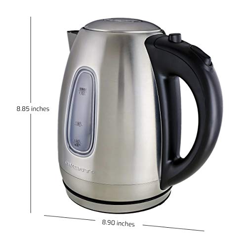 Ovente Portable Electric Hot Water Kettle 1.7 Liter Stainless Steel 1100 Watt Power Fast Heating Element Countertop Tea Maker Boiler Heater with Automatic Shut-Off & Boil Dry Protection Silver KS960S