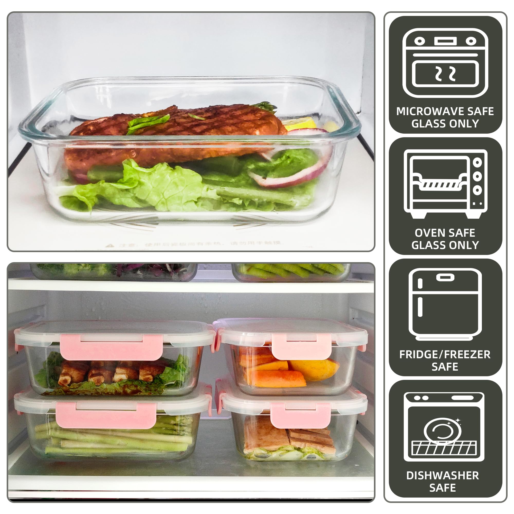 UMI UMIZILI Glass Food Storage Containers with Lids, 10 Pack Leakproof Glass Meal Prep Containers Airtight Stackable Glass Containers for Leftover, Fruit, Vetageables, Dishwasher Safe