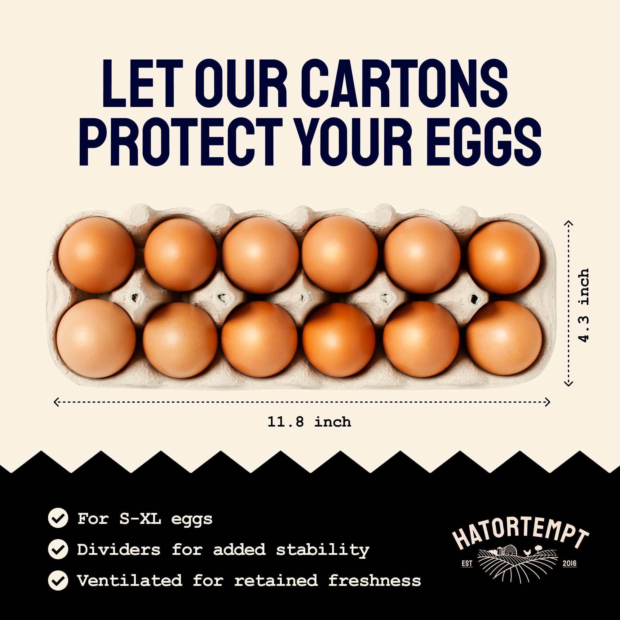 Hatortempt 24 Pack Bulk Egg Cartons, 12 Count Reusable Recycled Paper Pulp Cartons for Small to XL Eggs