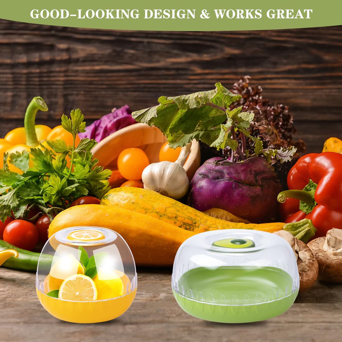 LINXIU Vegetable and Fruit Storage Containers for Fridge Reusable Lemon Holder Organizer Avocado Shaped Storage Food Saver Keepers 2 Pack