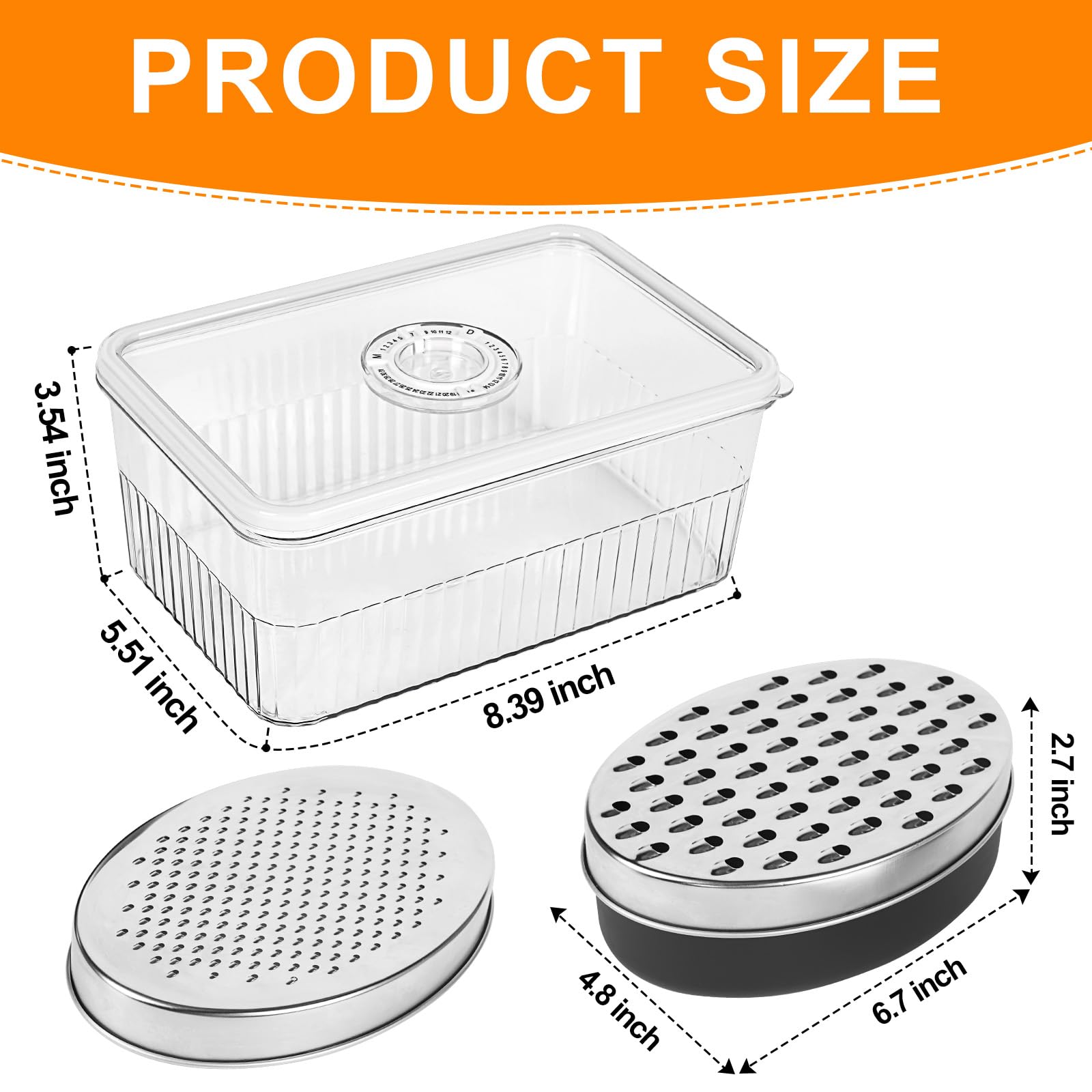 Cheese Container for Refrigerator, Cheese Grater with Container, Cheese Block Holder for Fridge, Sliced Cheese Keeper Food Storage Box for Butter Deli Meat Bacon Lunch Meat Cold Cuts Vegetable
