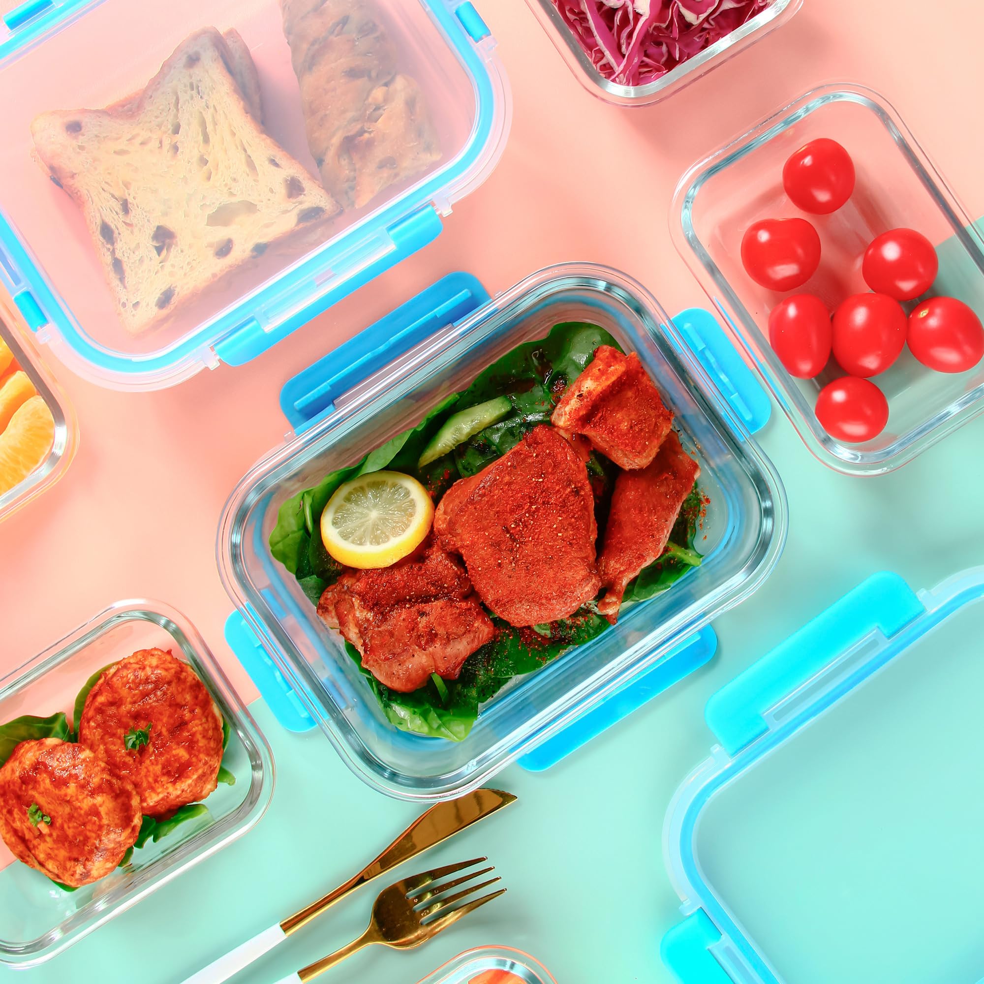 UMI UMIZILI Glass Food Storage Containers with Lids, 10 Pack Leakproof Glass Meal Prep Containers Airtight Stackable Glass Containers for Leftover, Fruit, Vetageables, Dishwasher Safe