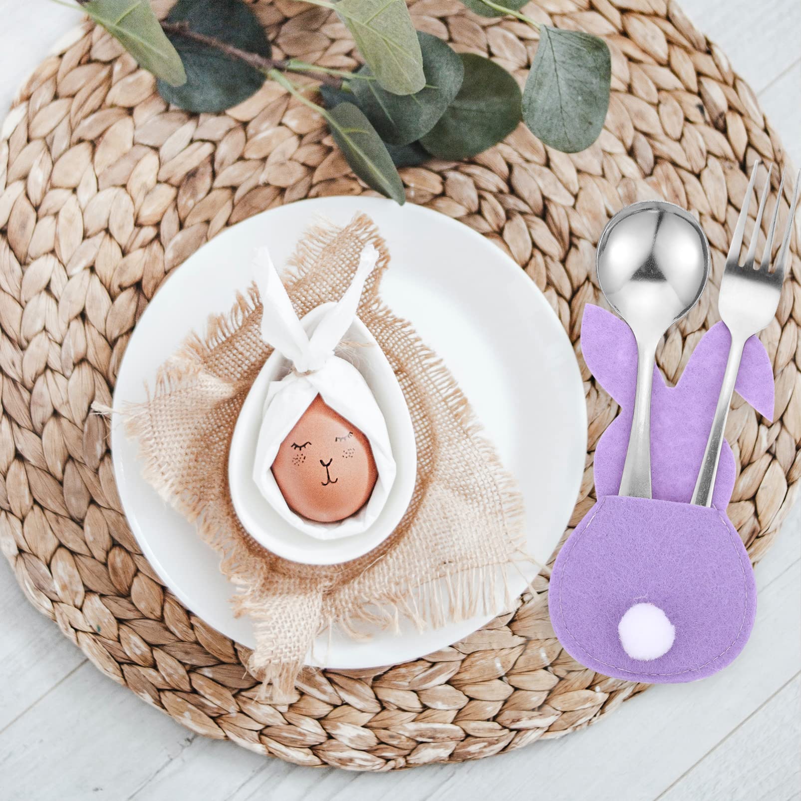ABOOFAN 16Pcs Easter Bunny Cutlery Holder Easter Table Decorations Knife Fork Spoon Cover Cutlery Bags Reusable Utensil Cover for Spring Decorations Easter Party Supplies