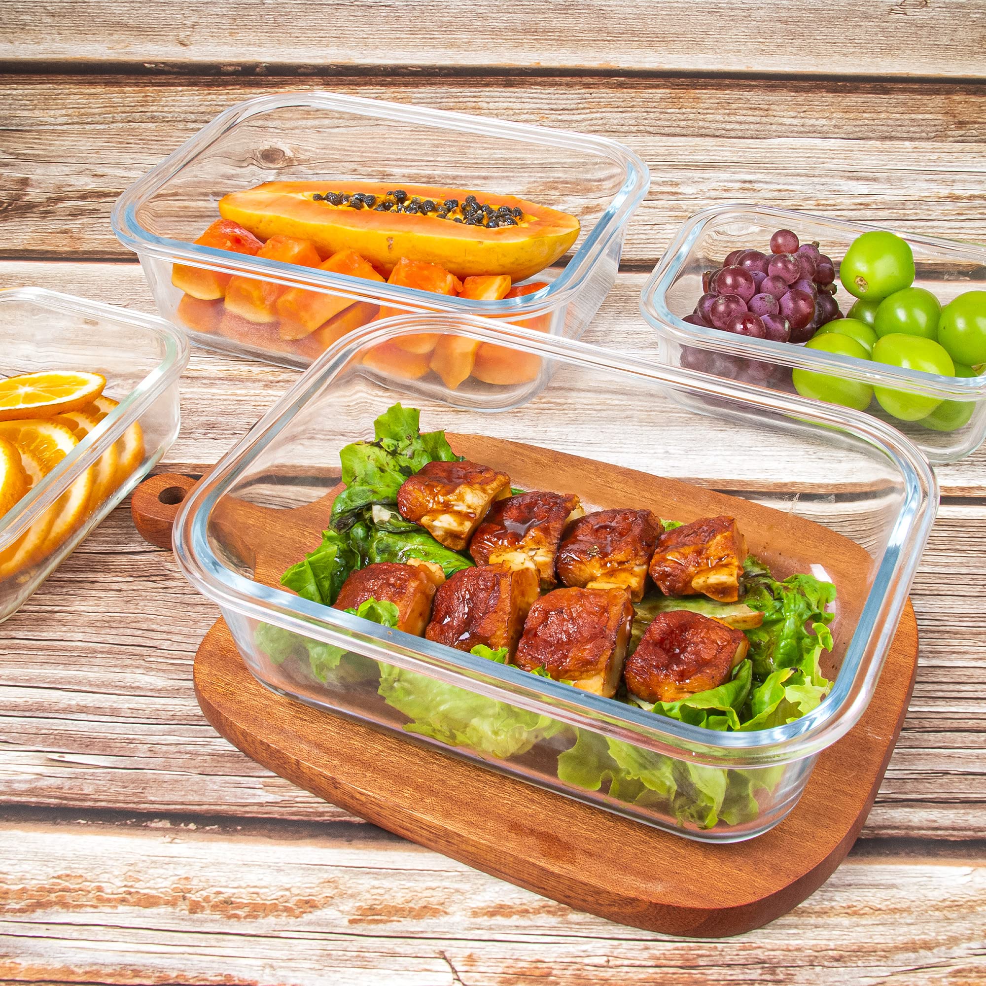 UMI UMIZILI Glass Food Storage Containers with Lids, 10 Pack Leakproof Glass Meal Prep Containers Airtight Stackable Glass Containers for Leftover, Fruit, Vetageables, Dishwasher Safe