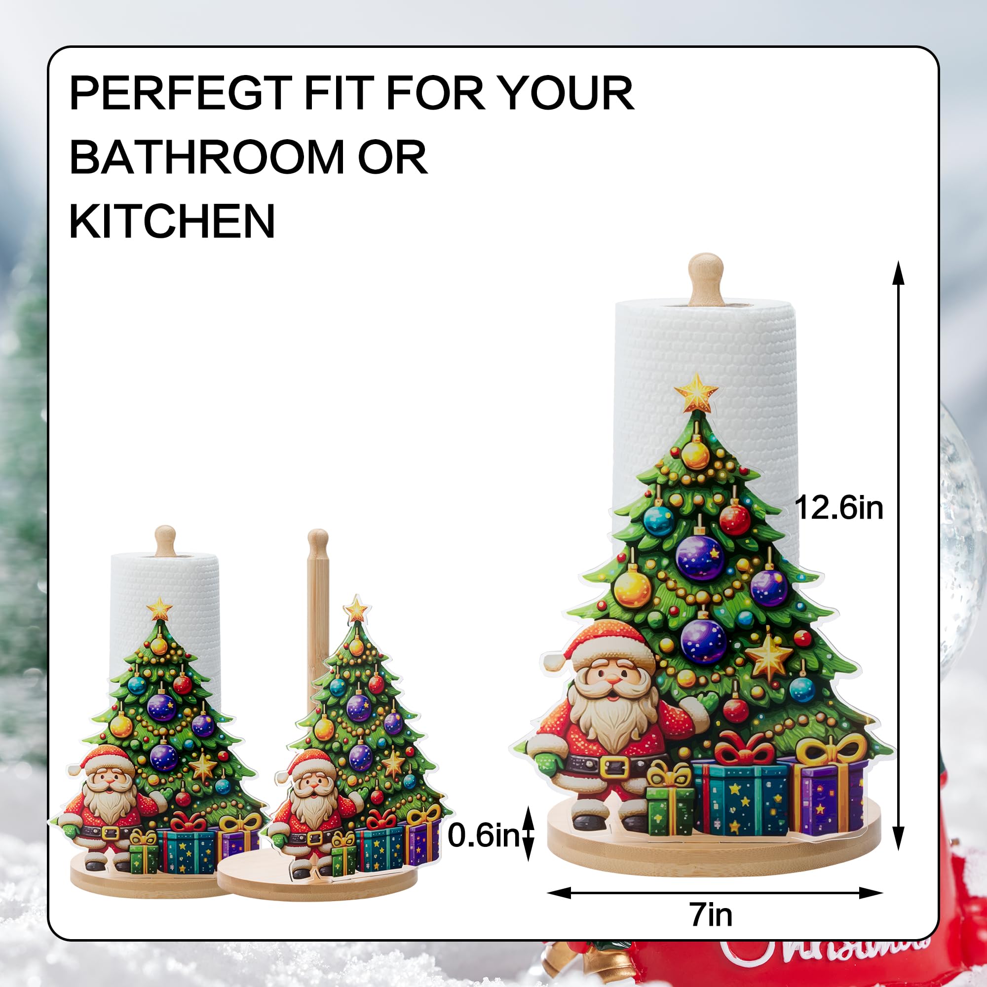 Christmas Paper Towel Holder - Wooden Countertop Dispenser with Acrylic Christmas Tree Design, Festive Holiday Kitchen Decor and Paper Towel Organizer
