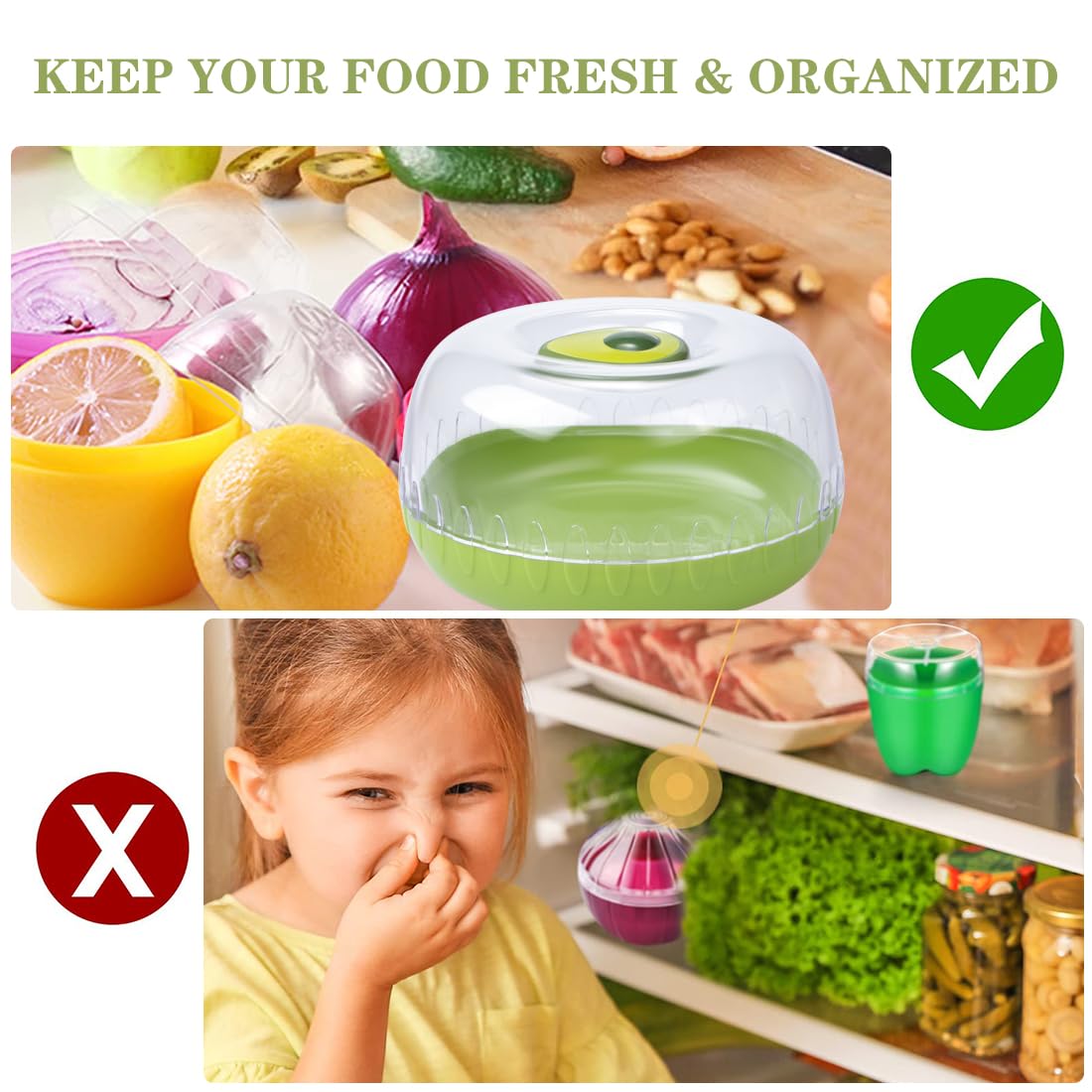 LINXIU Vegetable and Fruit Storage Containers for Fridge Reusable Lemon Holder Organizer Avocado Shaped Storage Food Saver Keepers 2 Pack