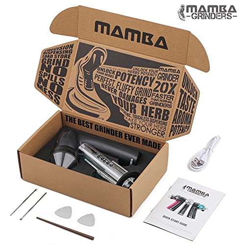 Mamba V2-55 Electric Herb Grinder, USB Rechargeable Automatic Grinder Fast Mill with Aluminum Alloy Head, includes Herb and Spices Holding System (Black)